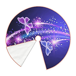 EVANEM 36" Christmas Tree Skirt Butterfly Purple Christmas Tree Decorations Linen Waterproof Xmas Tree Mat with Pom Pom Trim for Holiday Christmas Party Rustic Farmhouse Decorations