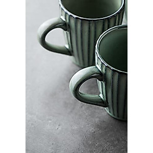 LAUCHUH Coffee Mug Set, Porcelain Fluted Mug 12 Oz Coffee Mugs with Large Handle for Coffee, Tea, Milk, Cocoa, Cereal, Father Day Gifts, Green Framhouse Style for Christmas, Set of 6