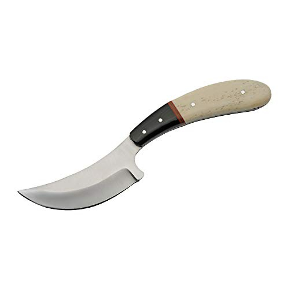 SZCO Supplies 8" Fixed Blade Full-Tang Bone/Horn Handle Upsweep Outdoor Hunting Skinner Knife with Sheath, White/Black