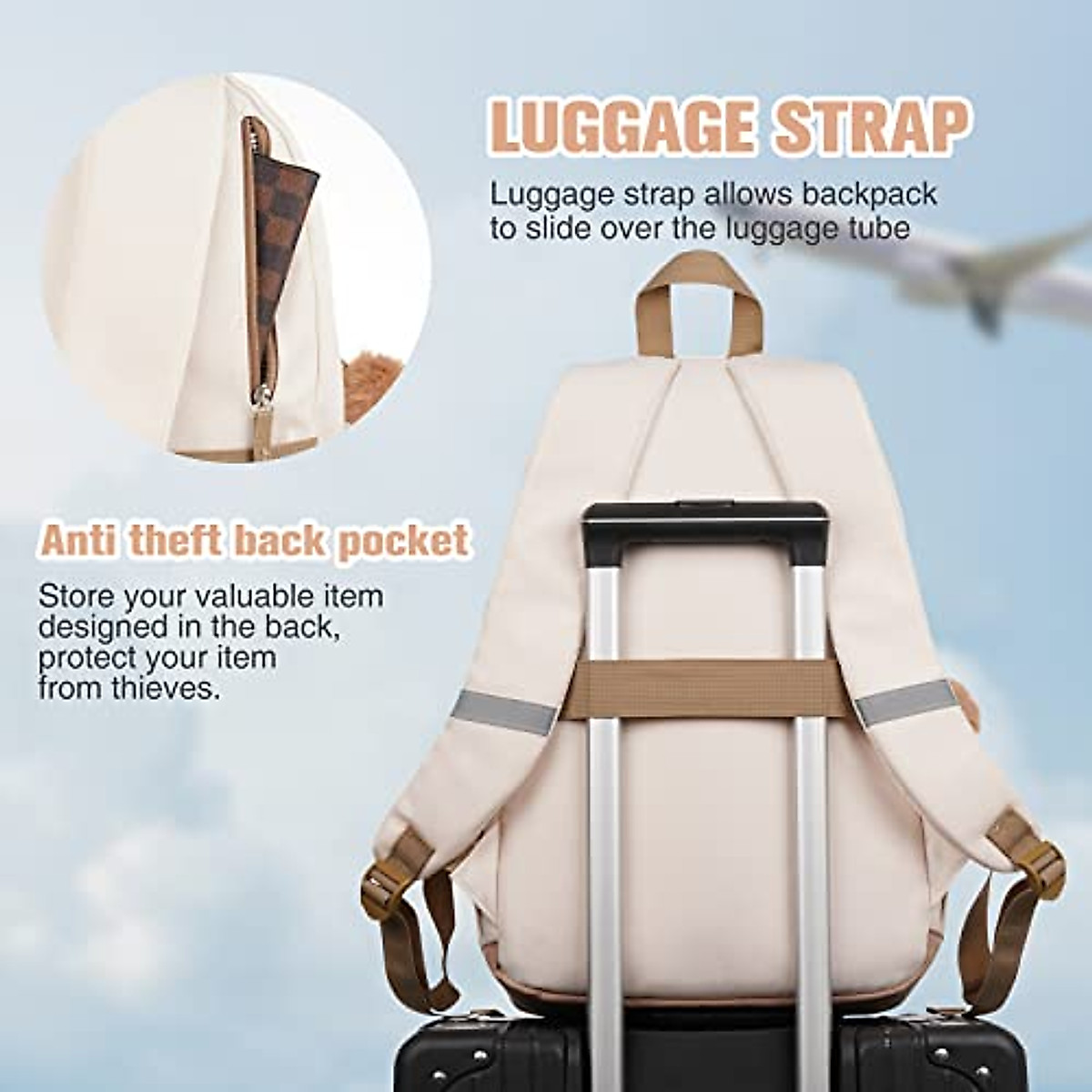 MOMUVO Backpacks for Girls, 15.6 Inch Laptop School Bag Cute College Backpack Large Bookbags for Teens Women Students Anti Theft Travel Daypack (Khaki & Beige)