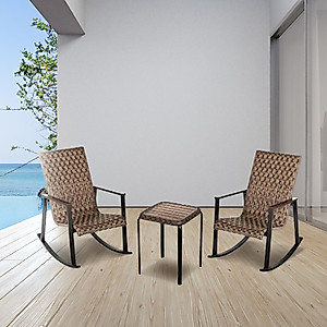 Four Seasons Courtyard Bayside 3 Piece Woven Wicker Patio Furniture Outdoor Seating Conversation Set with 2 Patio Chairs and Table, Brown