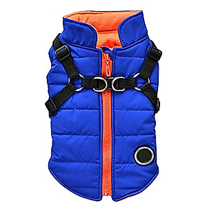 HOMU Dog Warm Vest Jacket Harness Pet Winter Clothes Jacket Coat Puppy 2 in 1 Outfit Cold Weather Coat Waterproof Dog Cotton Padded Clothes Apparel Dog Sweater Vest Small Dogs and Medium Dogs, Blue
