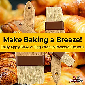 Durable, Hardwood 1, 2, 3in Boar Bristle Pastry Brush Set. Grill and Kitchen Flat Brushes for Basting Meat, Spreading Butter, BBQ Sauce or Marinades. Chef Quality Cooking, Baking or Grilling Tools