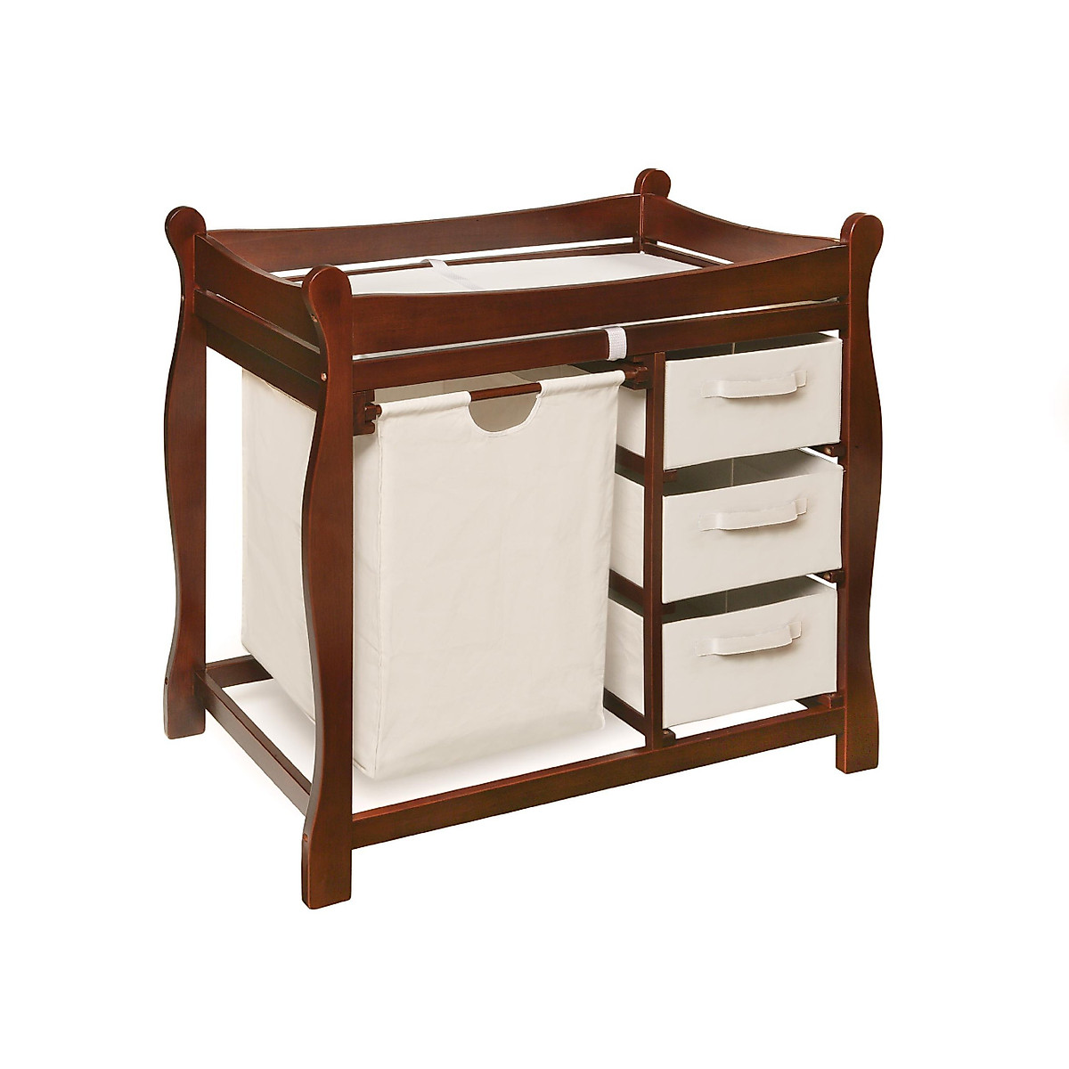 Sleigh Style Baby Changing Table with Laundry Hamper and 3 Storage Baskets