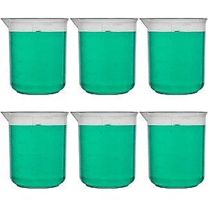 500ml Plastic Beaker, Low Form, Reusable, Polypropylene, Molded Graduations (Pack of 6)