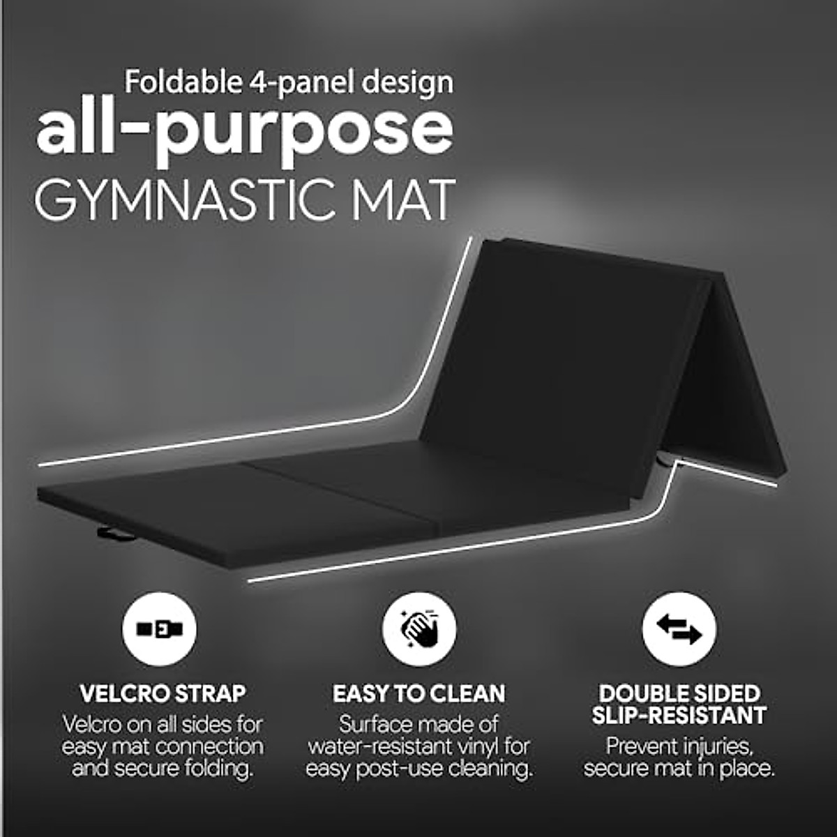 BalanceFrom All Purpose 4'x10'x2" Extra Thick High Density Anti Tear Gymnastics Gym Folding Exercise Aerobics Mats, Black