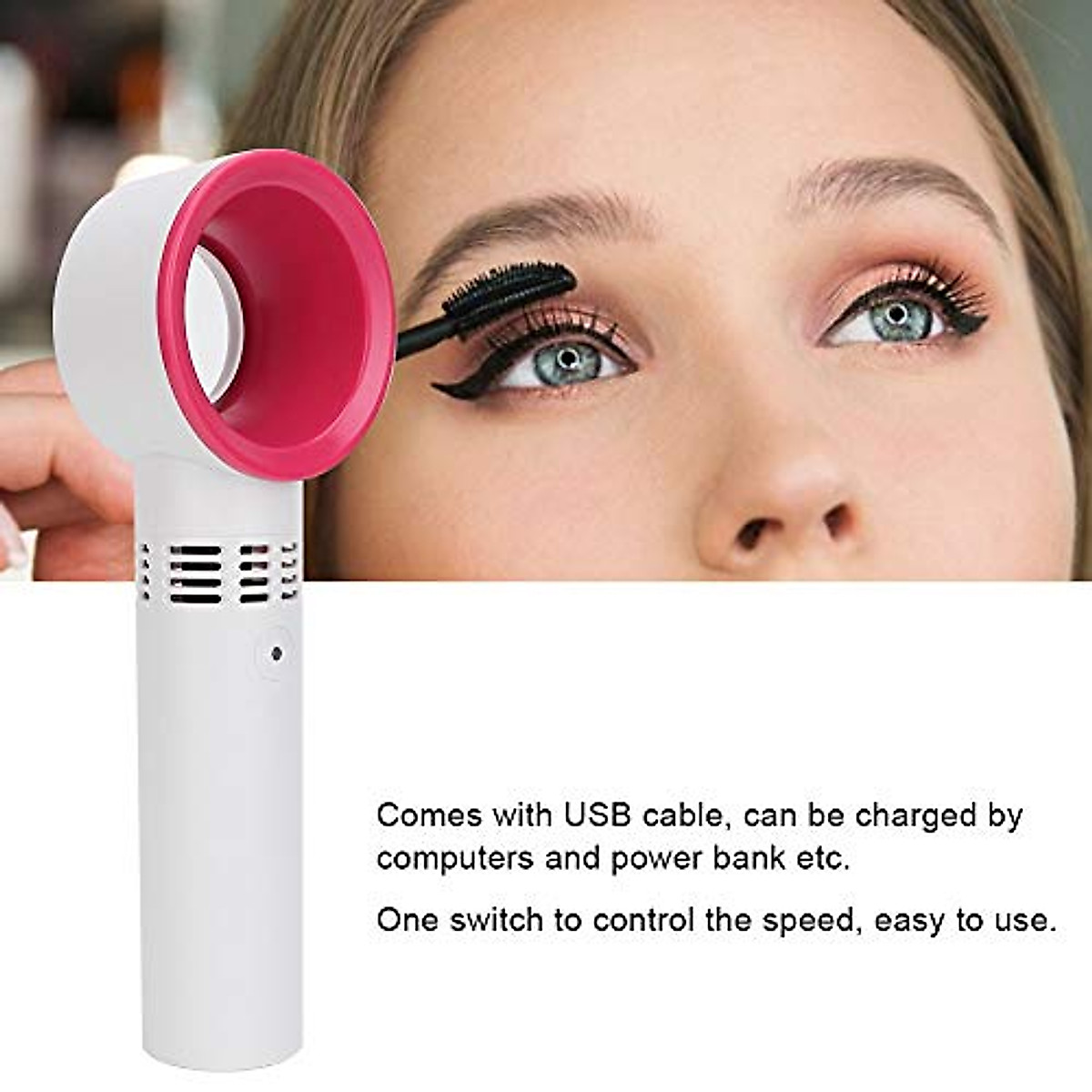Bladeless Fan, Hand Held Fans, Portable Mini USB Air Conditioning Cooler Face Fan Grafting False Eyelashes Fan, Rechargeable Eyelash Fan Dryer(White)