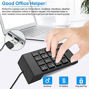 USB Numeric Keypad Numpad Portable Slim Mini 10 Key Number Pad Keyboard for Laptop Desktop Computer PC, Compatible with ChromeBook Surface Notebook, Tax Accountant Calculate Office Travel & Home