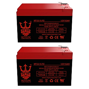 Neptune Power Products Brand NT12-15 F2-12V 15AH F2 SLA Rechargeable Battery Replacement for Go Go Elite Traveller SC40E, SC44E - 2 Pack- USA Technical Support