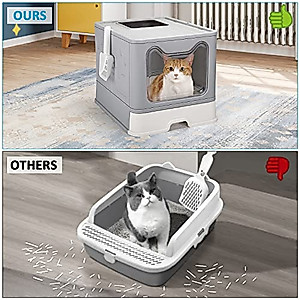 DricRoda Foldable Cat Litter Box with Scoop and Drawer, Large Detachable Cat Litter Box with Double Doors