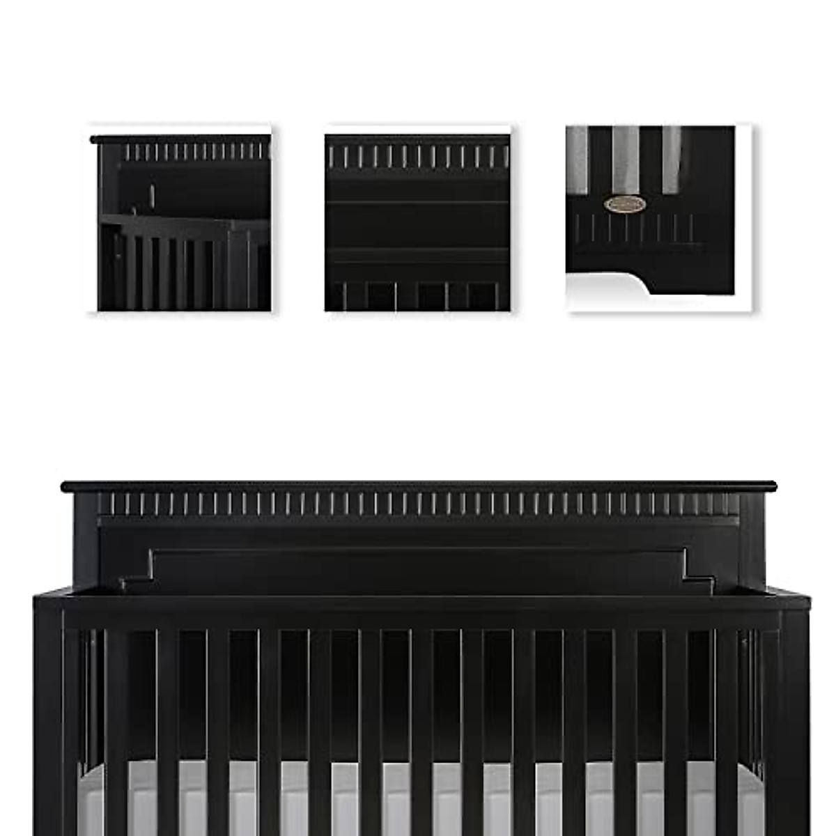 Dream On Me Morgan 5 in 1 Convertible Crib in Black, Greengaurd Gold Certified, Built of Sustainable New Zealand Pinewood