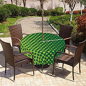 Abstract Green Pattern Round Outdoor Tablecloth,Round Table Cloth Washable Water Resistance Tablecloth with Umbrella Hole Zippered,for Patio Garden Tabletop Decor(72" Round,Forest Green Lime Green)