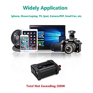 NDDI 200W Car Power Inverter 12V DC to 110V AC Converter with 3.1A Dual USB Quick Car Charger Adapter(Black)