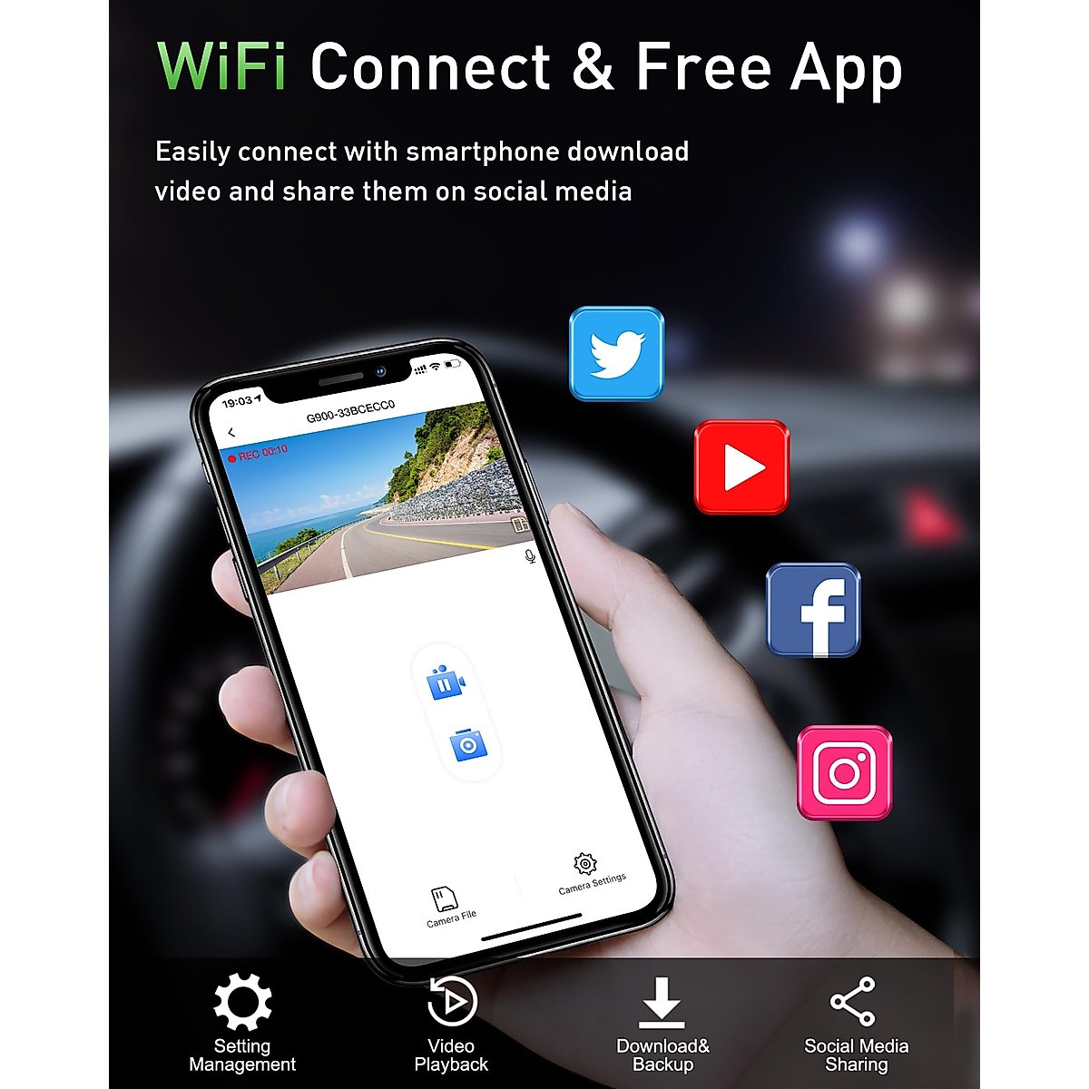 Dash Cam Front and Rear,4K+1080P WiFi Dual Dash Camera for Cars with App, 3" IPS Dashboard Camera Recorder,Night Vision,24H/7 Parking Mode, Loop Recording,170° Wide Angle,Free 64GB SD Card