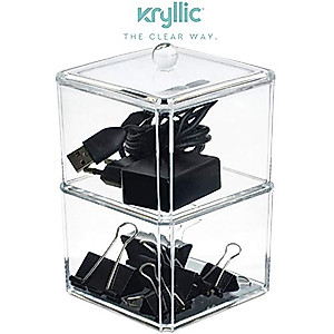 JAROFUREL Kryllic Q tips Organizer - Qtip Holder - Qtip Holder Bathroom - Cotton Swab Holder - 2 Slot Acrylic Bathroom Organizer with Lid - Cotton Ball Holder, Clear, 4x4x5.5 Inch (Pack of 1)