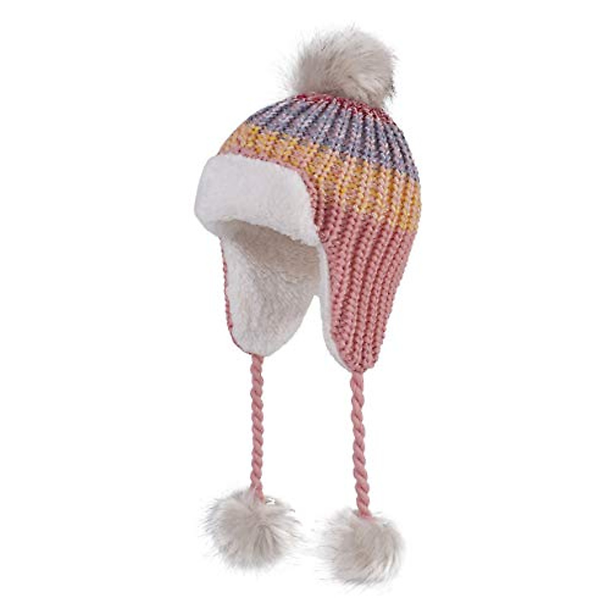 LLmoway Baby Girl Winter Hat Warm Earflap Beanie Fleece Lined Knit Cap Infant Pilot Pom Hat Pink