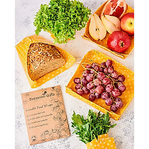 Beeswax Gifts Reusable Beeswax Wrap Set of 6, Washable and Sustainable Food Wraps with Jojoba Oil, Cotton Bees Wax Food Storage Covers For Fruits, Vegetables, Bread, Produce (Made in Ukraine)
