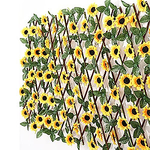 SMLJFO Artificial Sunflower Privacy Fence Screen Plant Vine Hanging Garland Ivy Leaf Stretchable Fence for Home Garden Porch Patio Home Decor/Yellow 15.7in