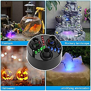 FITNATE Three-Head Mist Maker, Larger Fogger with 12 LED Light Fog Machine 1500ML/H Atomizer for Halloween, Pond, Garden, Rockery,Yard