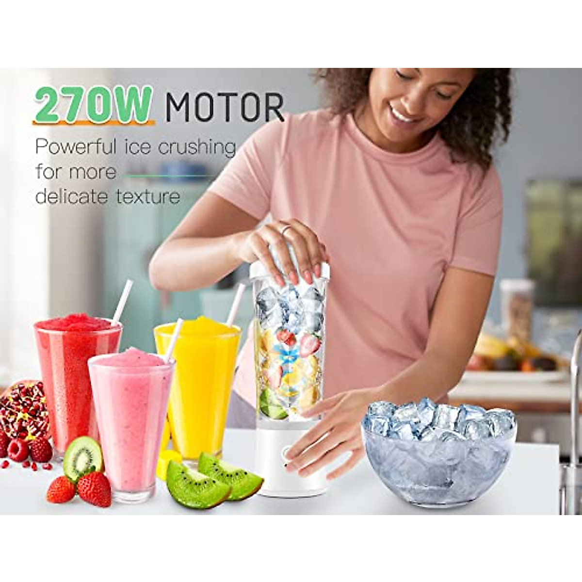 Portable Blender, 20 Oz Personal Blender for Shakes and Smoothies with 6 Blades, Small Fresh Juicer Portable Blender Cup Rechargeable BPA-Free, Mini Blender Portable for Travel/Office/Home/Gym/Camping