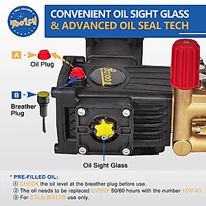 TOOLCY Pressure Washer Pump Max 4000 PSI 4.2 GPM, 1" Shaft Horizontal Gas Power Washer Pump Replacement, Direct Drive Triplex Plunger Replacement Pump with Pressure Adjustment Unloader, 5 Nozzle Tips