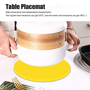 Natudeco Table Placemat Silicone Mat Round Shape Silicone Safe Grabs Food Grade Thickened Microwave Mat Insulation Pad Protective Hot Pad Multi Purpose Mat(Yellow)