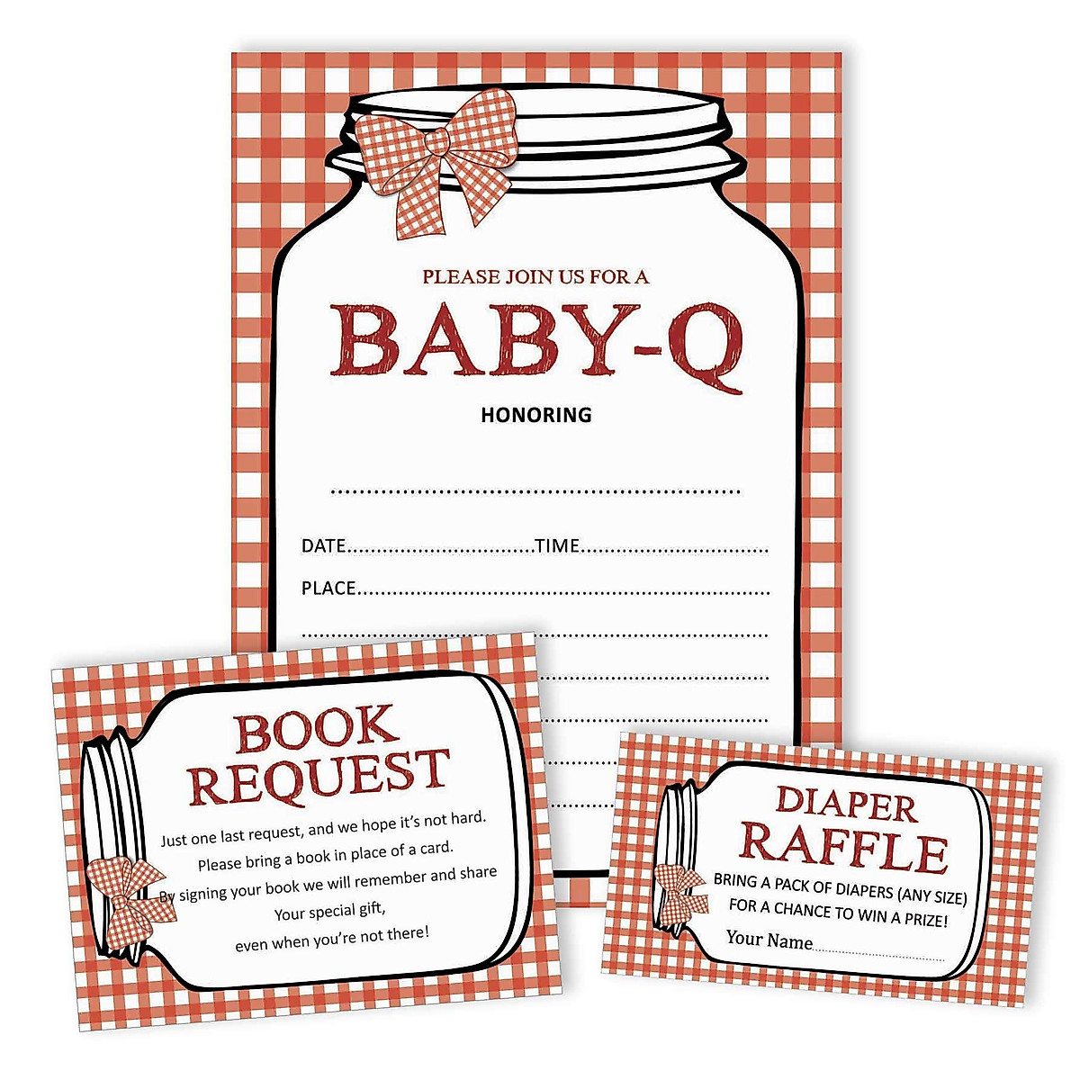 Inkdotpot Set of 30 BBQ Baby Shower Invitations-Diaper Raffle Tickets and Baby Shower Book Request Cards Gender Neutral Invites Its A Boy Its A Girl
