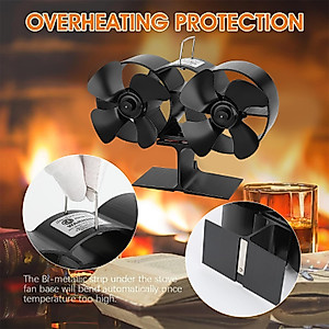 Wood Stove Fan, Fireplace Fan with Magnetic Thermometer, 8 Blades Stove Fan, Silent Motors, Push Horizontal Air Flow, Heat Powered Wood Stove Fan for Wood Burning Stove/Gas/Pellet/Log