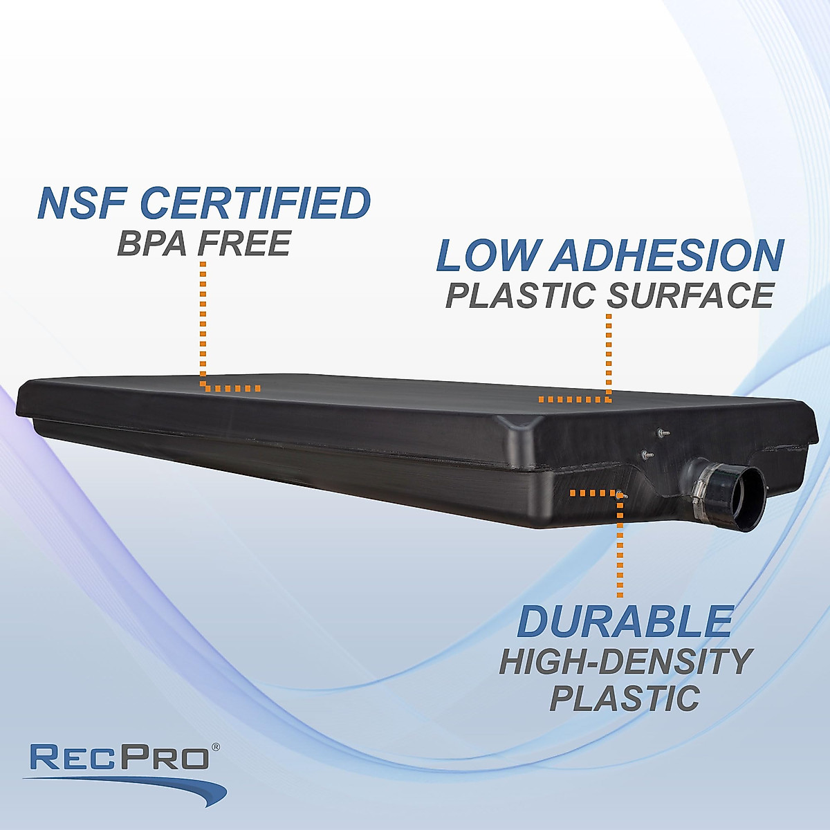 RecPro 35 Gallon Black Waste Water RV Holding Tank with Sensors 54" x 32" x 7" | Fitting Kit Included | Made in America