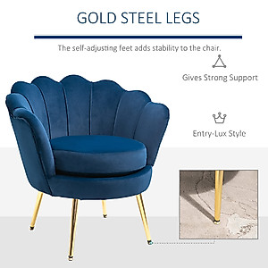 HOMCOM Elegant Velvet Fabric Accent Chair/Leisure Club Chair with Gold Metal Legs for Living Room, Blue