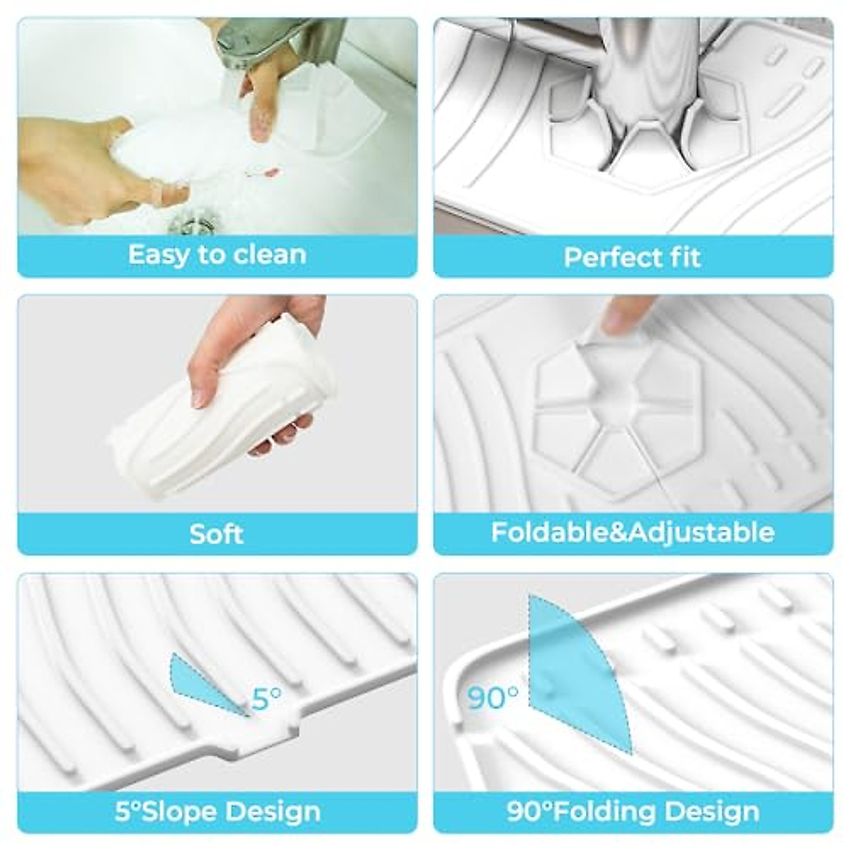 Toovem Silicone Sink Splash Guard, 24-inch Faucet Mat, Faucet Handle Drip Catcher Tray, Keep Kitchen and Bathroom Sinks Dry, White, 1PCS