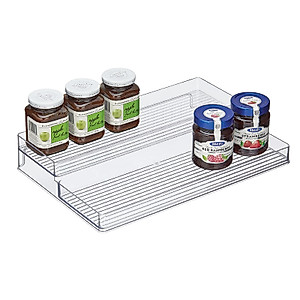 mDesign Plastic Kitchen Food Storage Organizer 2-Tiered Shelves, Spice Holder Rack Steps for Cabinet, Cupboard, Counter, Pantry - Holds Seasoning, Canned Food, Condiments - Ligne Collection - Clear