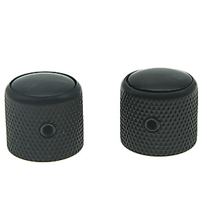 KAISH Set of 2 Black Pearl Top Guitar Dome Knobs with Set Screw for Tele Guitars Black Pearl Cap Bass Black Knobs