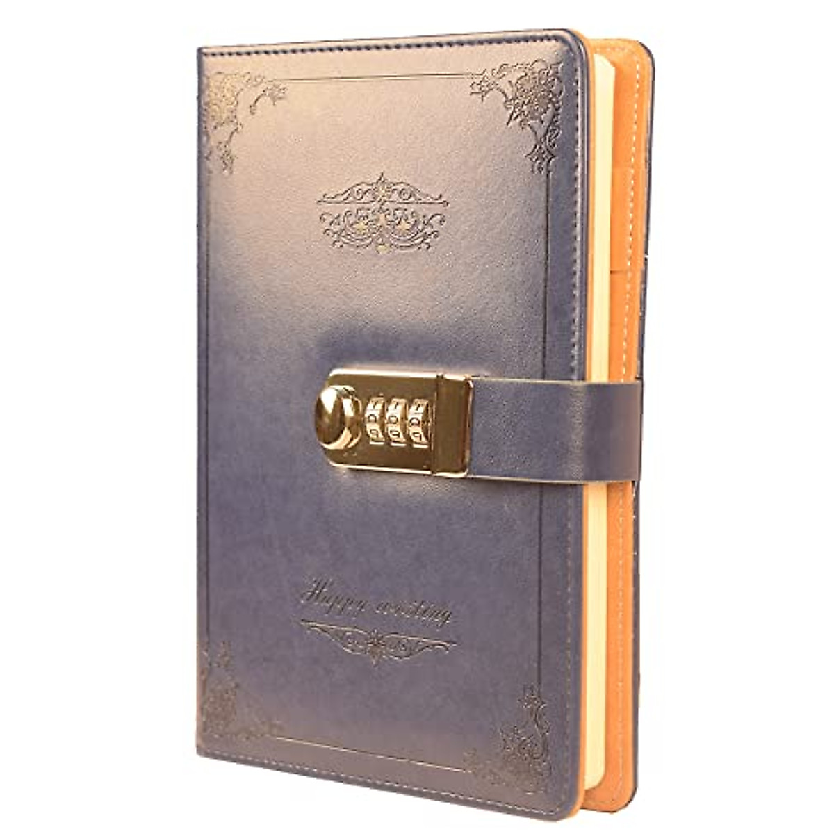 JunShop Digital Password Journal with Lock Retro Privacy Diary with Combination Lock Leather Binder Notebook Locking Journal Diary(Blue)