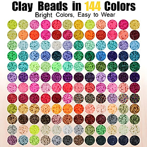 LIS HEGENSA 144Colors 20000+Pcs Clay Beads Bracelet Making Kit, Crafts Polymer Heishi Beads with Charm and Elastic Strings, Preppy Padded Beads for Jewelry Making kit Gift for Teen Girls