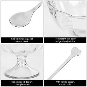 Cabilock Small Dessert Cup with Spoon Cute Footed Tulip Clear Dessert Bowls Cups Perfect for Dessert Sundae Ice Cream Fruit Salad Snack Pudding Cups 2 Sets (4.33x3.54 inch)