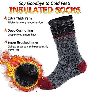 SPST Skiing Snowboarding Warm Thermal Socks, Women Fuzzy Adult Heated Stocking Hot Thick Insulated Cozy Outdoor Cold Weather Soft Fleece Comfy Adorable Funny Crew Floor Slipper Socks, 1 Pair Grey M