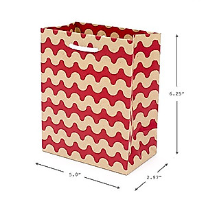 Hallmark 6" Small Holiday Gift Bag Set (Pack of 5; Red, White and Kraft) Snowflakes, Stripes, Merry