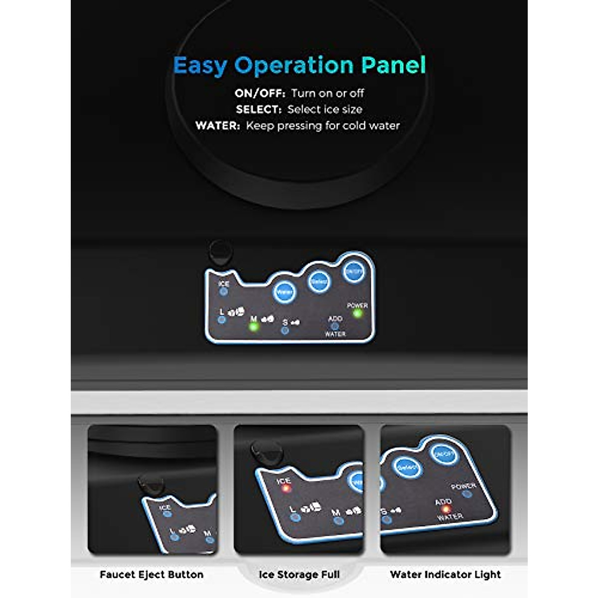 SOUKOO 2 in 1 Countertop Water Ice Maker, 48lbs Daily Ice Cube Makers,Stainless Steel,Tabletop Ice Maker Machine with a Scoop and a 4.5 Pound Storage