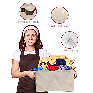 Storage Baskets for Organizing, Toy Box Chest Long Wavy Pattern on Brown Texture Foldable Cube Storage Bin with 2 Leather Handles Set of 2