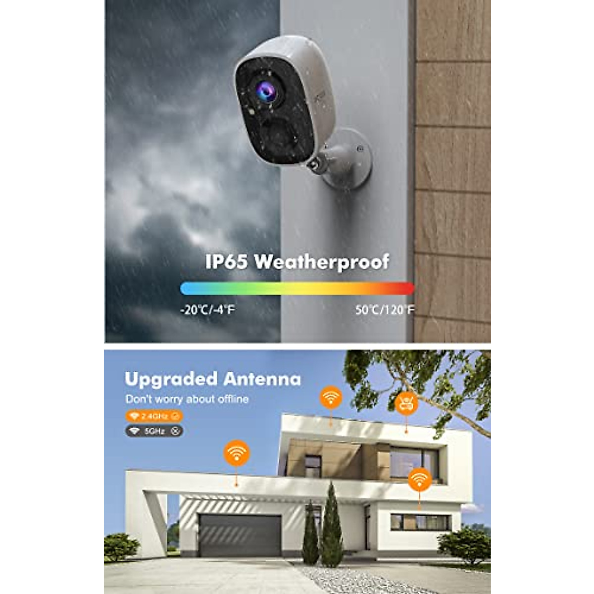 Dzees Outdoor Camera Wireless, Battery Powered WiFi Surveillance Camera for Home Security System with Siren Alarm & Spotlight, Motion Detection, Color Night Vision, IP65 Waterproof Cloud/SD-2-Pack