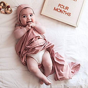 Ely’s & Co. Jersey Swaddle Blanket, Baby Beanie Hat and Bow Headband Set Jersey Cotton Set for Baby Girl – (Dusty Rose)