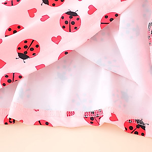 Girls Ladybug Dress Short Sleeve Ruffle Sundresses Kids Summer Outfits Animal Print Clothes Toddler Pink Swing Dresses 2-3 Years Old