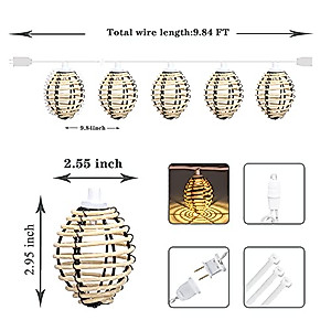 Vigdur Rattan Ball - Lantern String Lights with 10 Led Bulbs Plug in Decorative Lights for Indoor Outdoor Balcony Patio Garden Wedding Bedroom Decor