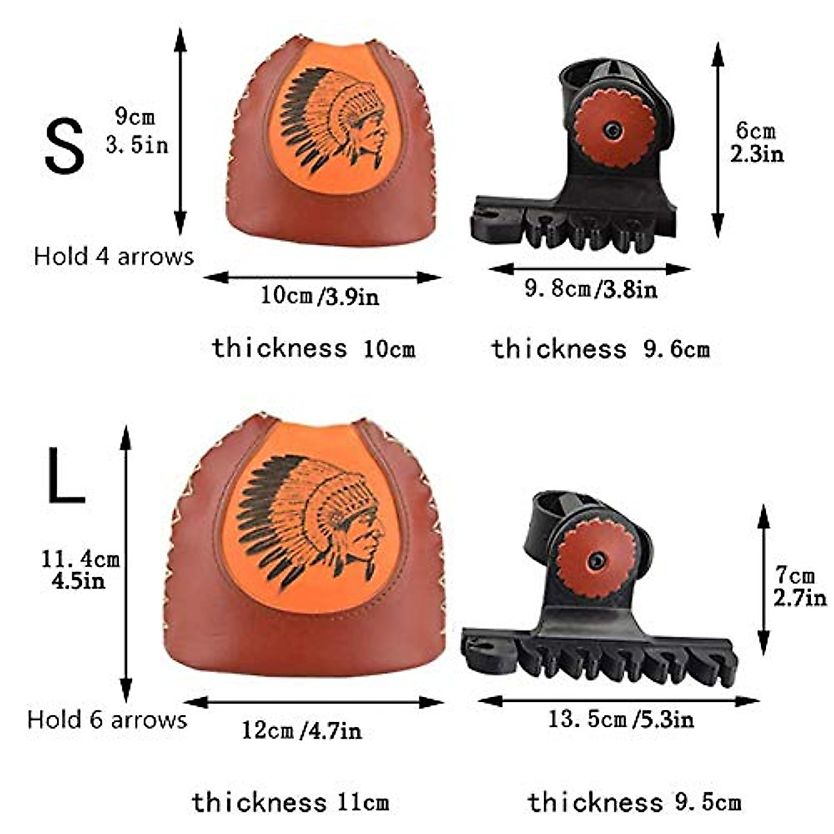 "N/A" 4/6 Spot Arrow Quiver Archery Leather Slide-On Quiver Holder Quiver Detach Lock Bow Quiver Quick Release Arrow Holder Mounting for Recurve Bow Hunting Shooting Practice (S-4 Arrows)