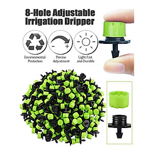 Kalolary 400Pcs Adjustable Irrigation Drippers Parts, 1/4 Inch Automatic Irrigation Anti-Clogging Emitters Micro Ffittings for 4mm/7mm Watering System Drippers Garden Supplies(Green)