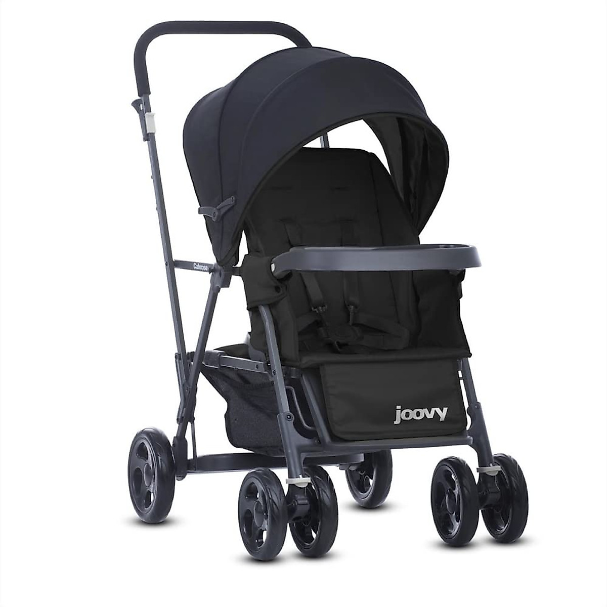 Joovy Caboose Sit and Stand Double Stroller with Rear Bench and Standing Platform, 3-Way Reclining Seats, Optional Rear Seat, and Universal Car Seat Adapter (Amber)