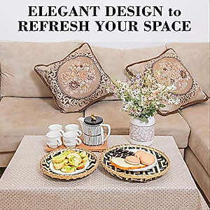 Bamboo Woven Wall Baskets Decor Boho Flat Set 3 Shallow Basket for Organizing Kitchen Wicker Tray for Coffee Table Trays Decorative Plates for Wall Hanging Farmhouse Wicker Serving Tray