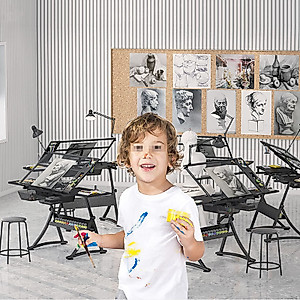 Drawing Table Drafting Table Art/Adjustable Glass Drawing Table with 2 Drawers, Art Desk Art Table with Storage, Student Desk Study Desk for Drawing, Painting, Writing And Studying beautiful scenery
