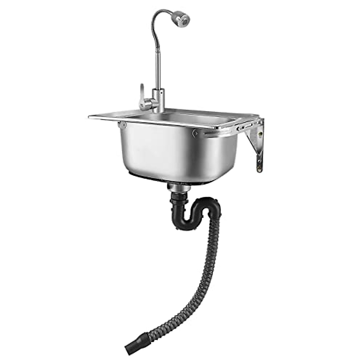 Stainless Steel Commercial Wall Mounted Hand Sink with Drainer Unit and Tap - Hot and Cold - Perfect for Outdoor Indoor, Garage, Laundry/Utility Room - Single Bowl Sinks